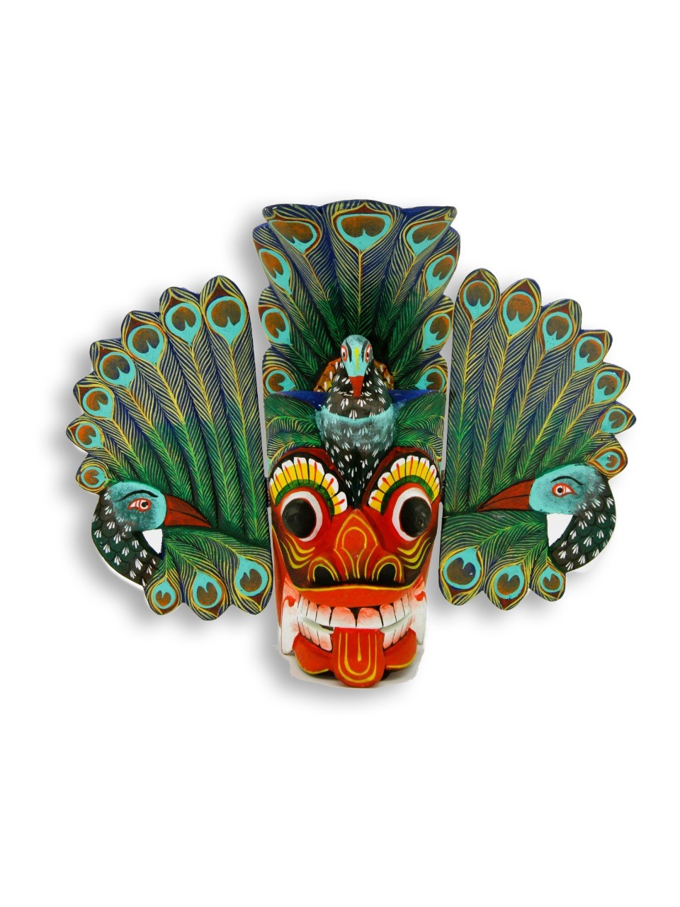 Traditional Handmade Sri Lankan Wooden Mask / Mayura Raksha Mask 10 ...